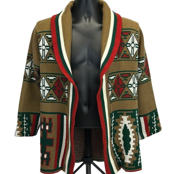 Vintage | Sweaters | Aztec Native American Indian Open Front Cardigan ...